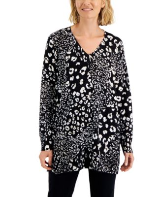 JM Collection Women's Printed V-Neck Long Sleeve Sweater, Created for ...