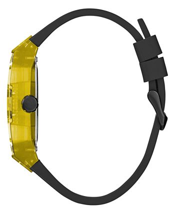 GUESS Men's Yellow Black Silicone Strap Watch 44mm - Macy's