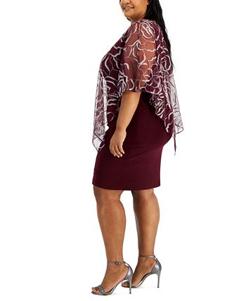 SL Fashions Plus Size Glitter-Mesh Overlay Dress - Macy's