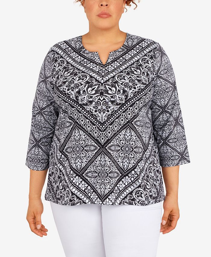 Alfred Dunner Plus Size Classics Medallion Chevron Knit Top - Macy's