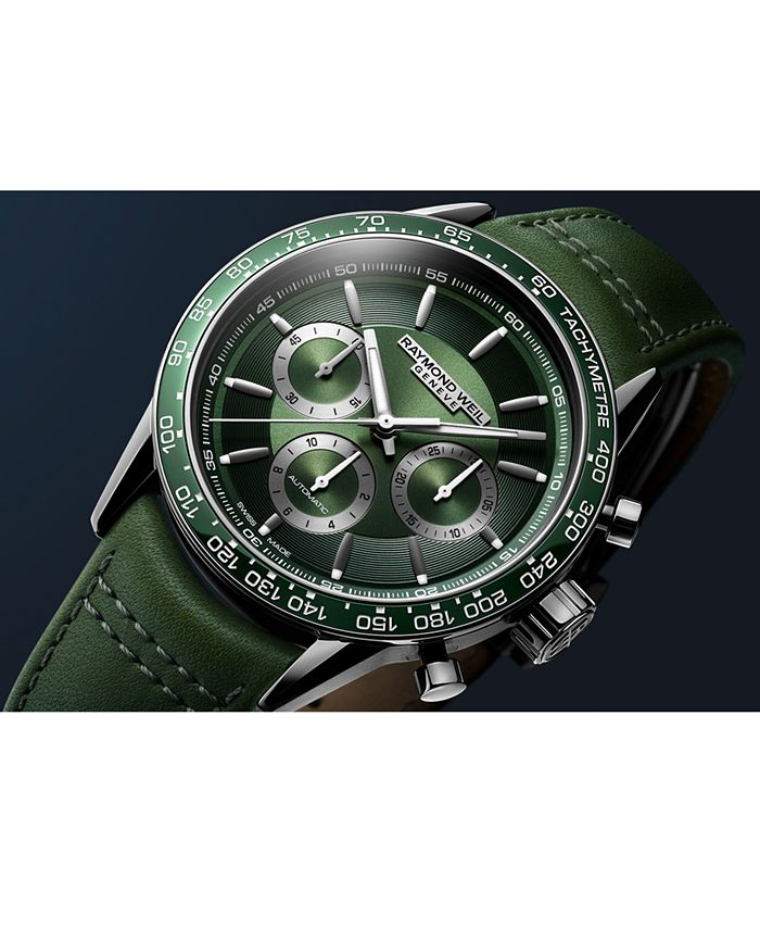 Raymond Weil Men's Swiss Automatic Chronograph Freelancer Green Leather ...