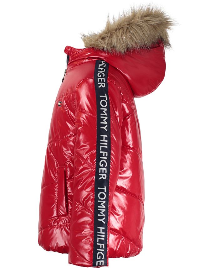 Tommy Hilfiger Toddler Girls High-Shine Chevron Logo Puffer Jacket - Macy's