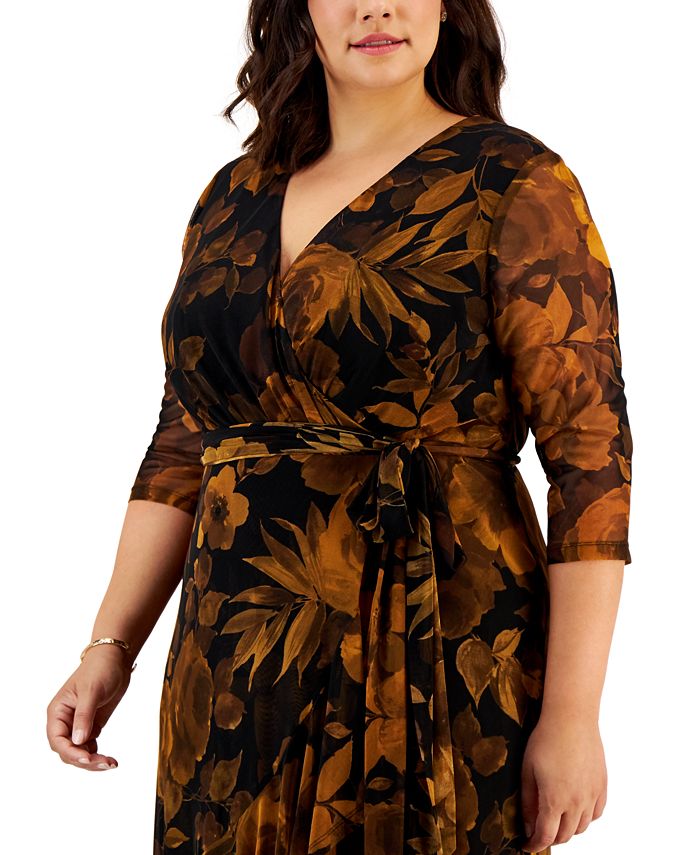 Connected Plus Size Floral Print Faux Wrap Dress Macys