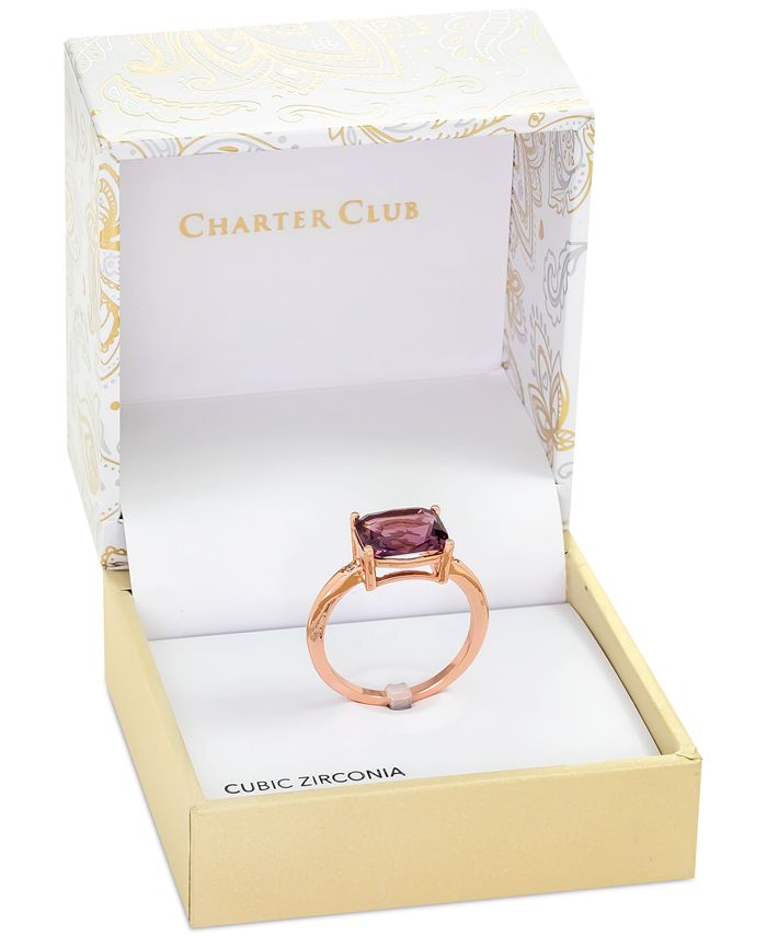 Charter Club Rose Gold-Tone Color Rectangle Crystal Ring, Created for ...