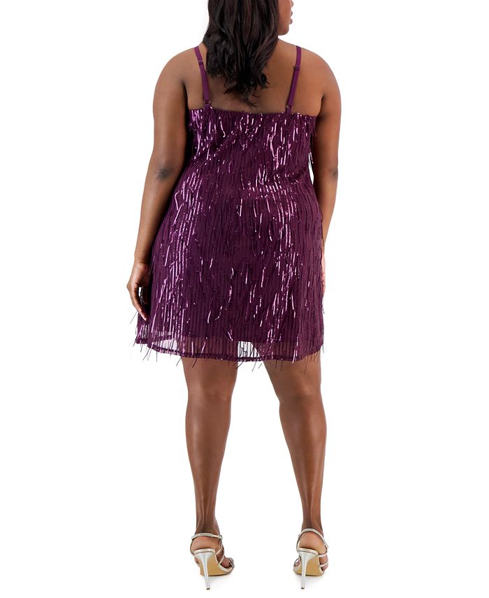 City Studios Trendy Plus Size Fringe Sequined Slip Dress - Macy's