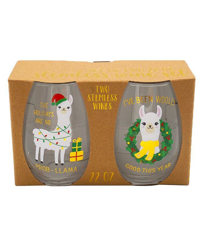 TMD Holdings Llama Stemless Wine Glasses Set, 2 Piece - Macy's