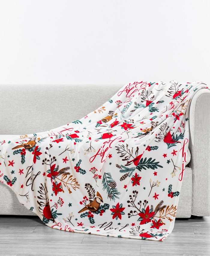 Birch Trail Holiday Motif Plush Throw with Reusable Santa's Sack, 50" x ...