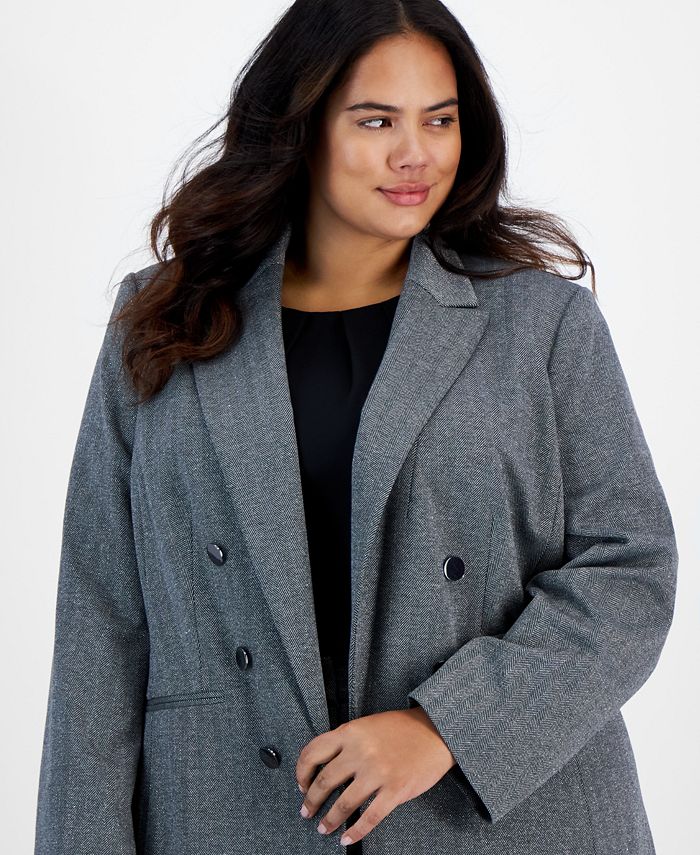Bar III Plus Size Shimmer Herringbone Long-Sleeve Blazer, Created for ...