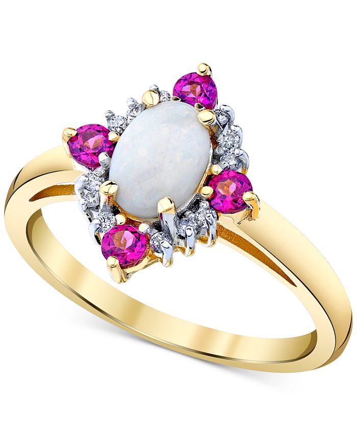 Macy's Multi-Gemstone (7/8 ct. t.w.) & Diamond (1/10 ct. t.w.) Halo ...