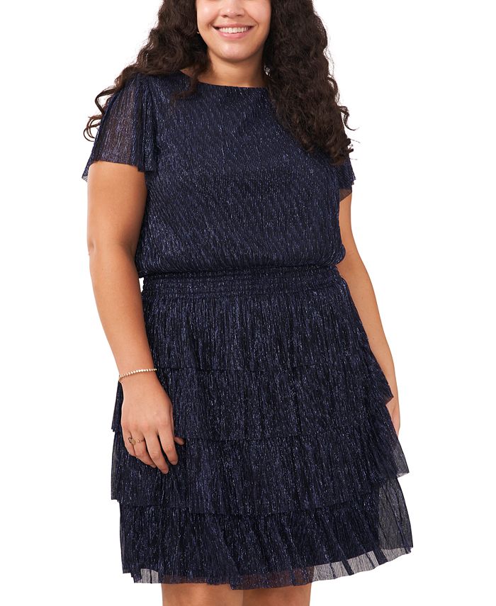 MSK Plus Size Tiered Metallic-Threaded Dress & Reviews - Dresses - Plus ...
