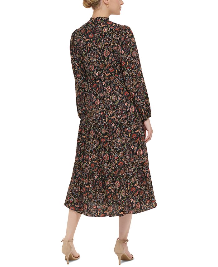 Jessica Howard Petite Paisley-Print Split-Neck Midi Dress - Macy's