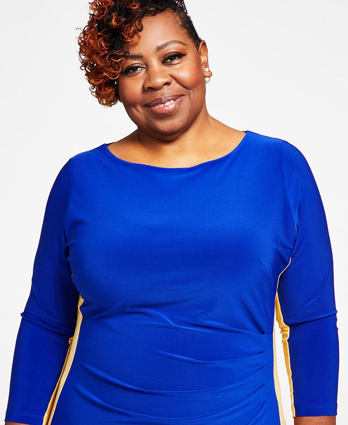 Kasper Plus Size Laurissa Side-Striped 3/4-Sleeve Dress & Reviews ...
