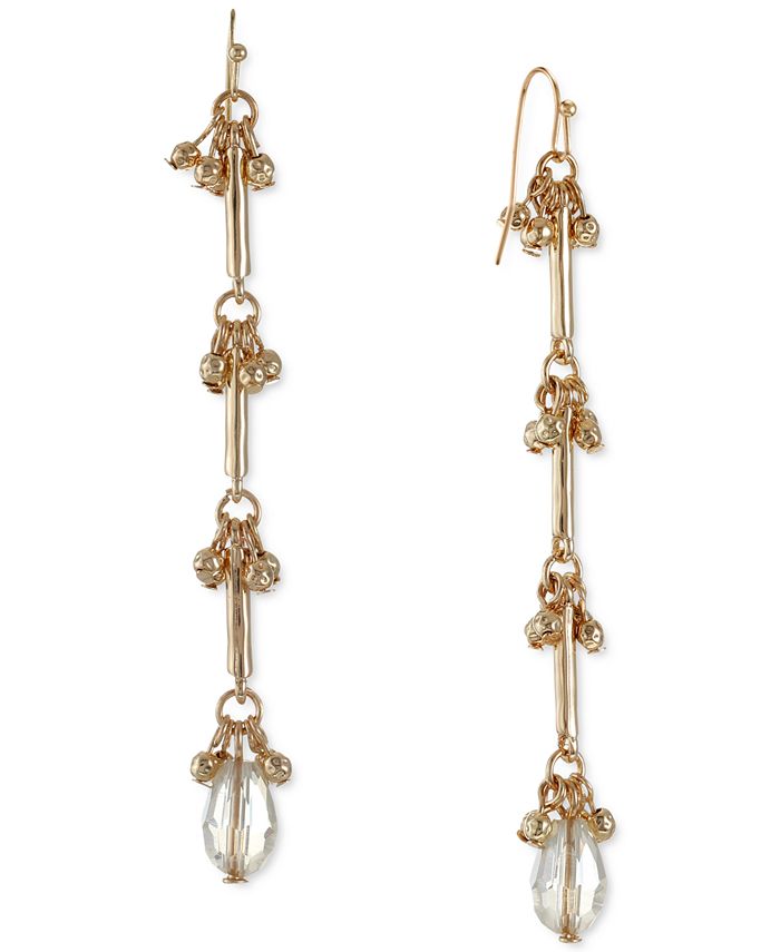 Style & Co Gold-Tone Bead & Crystal Linear Earrings, Created for Macy's ...