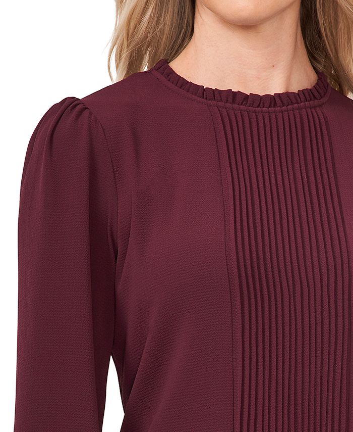 CeCe Women's Long Sleeve Smocked Cuff Pin-Tuck Front Blouse - Macy's