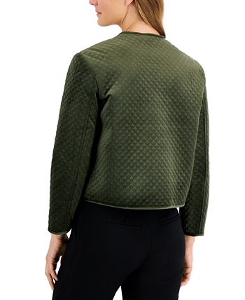 Anne Klein Women's Quilted Snap-Front Velvet Jacket - Macy's