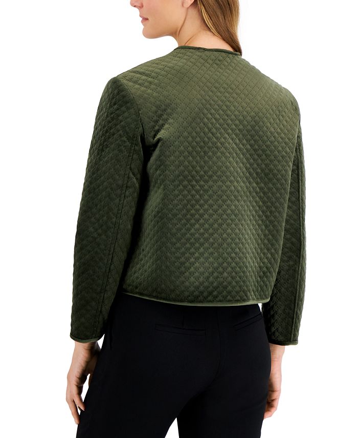 Anne Klein Women's Quilted Snap-Front Velvet Jacket - Macy's