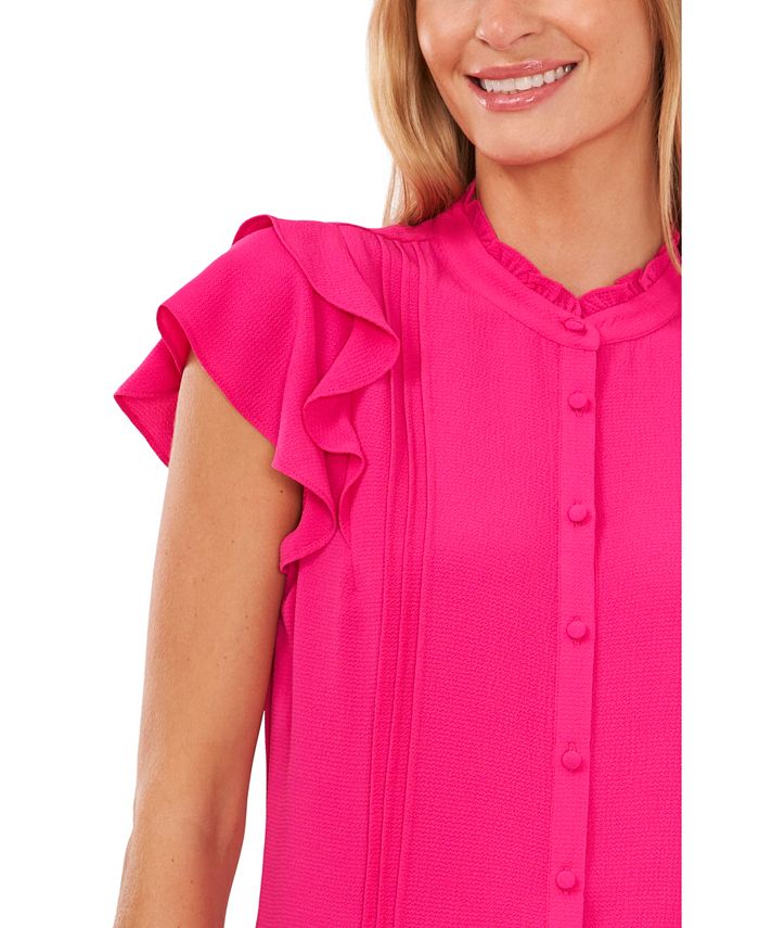 CeCe Women's Short Sleeve Pin-tuck Ruffled Button-up Blouse & Reviews ...