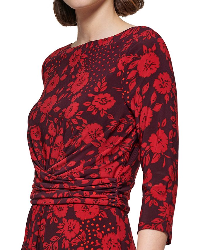 Tommy Hilfiger Womens Floral Print Fit And Flare Twist Front Dress Macys