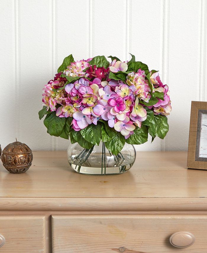 Nearly Natural Dark Pink Hydrangea Artificial Arrangement with Large ...