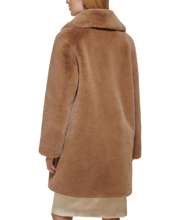 Donna Karan Donna Karen Womens Shawl Collar Faux Fur Slim Coat