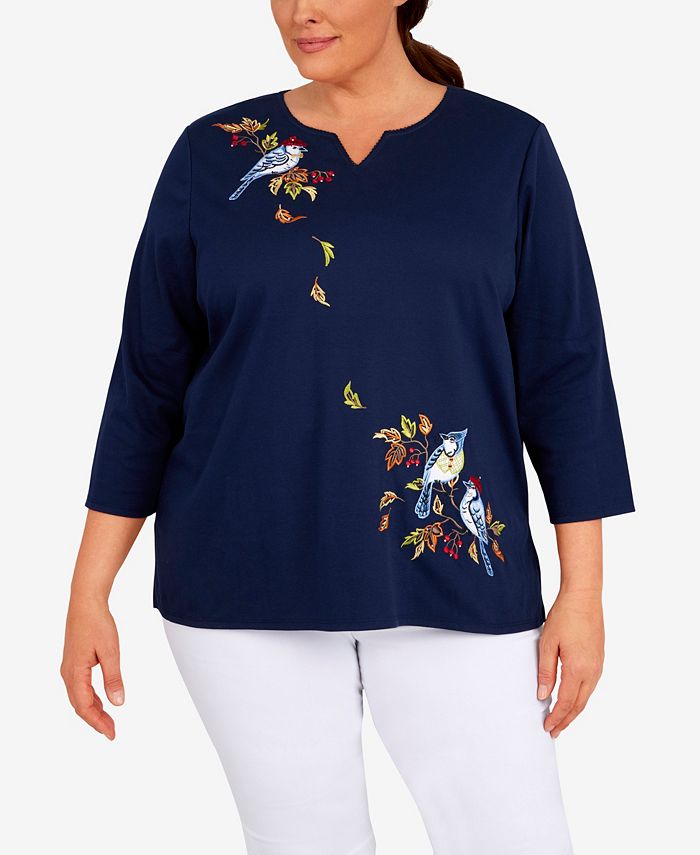 Alfred Dunner Plus Size Classics Birds Leaves Top - Macy's