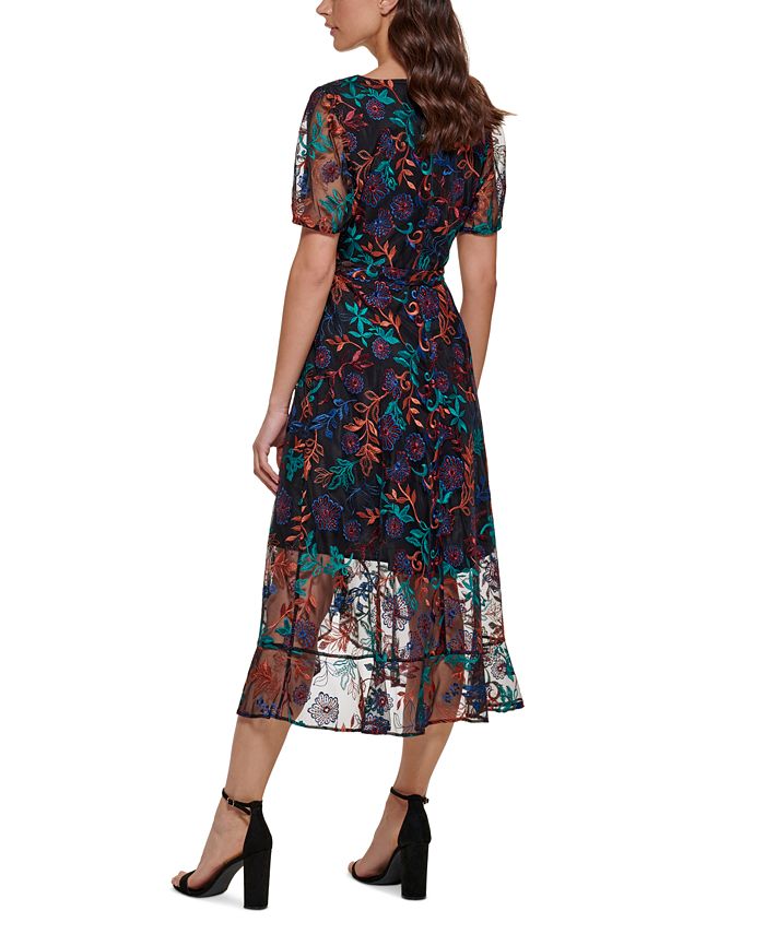 kensie Women's Multi-Color Tie-Waist Embroidered Dress - Macy's