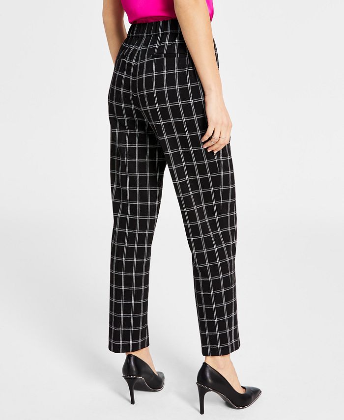 Bar III Women's Windowpane-Plaid Mid-Rise Pull-On Pants, Created for ...