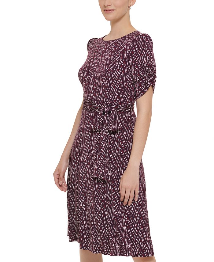 Jessica Howard Petite Printed Ruched-Sleeve Dress - Macy's