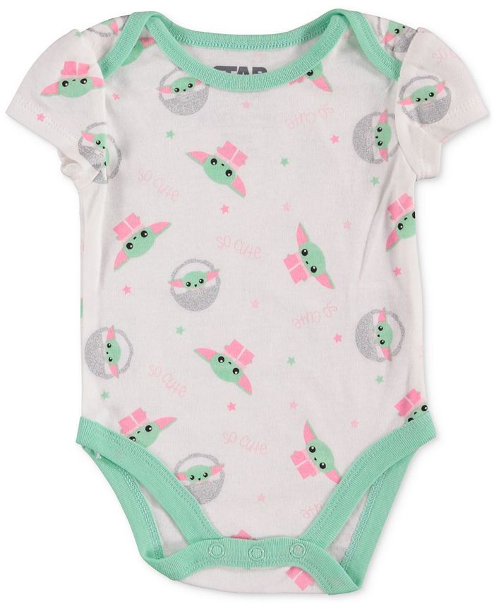 Happy Threads Baby Girls Yoda Envelope Shoulder Creepers Bodysuit, Pack ...
