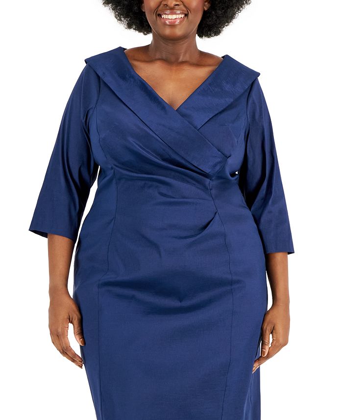 Alex Evenings Plus Size Portrait-Collar Ponté-Knit Sheath Dress - Macy's