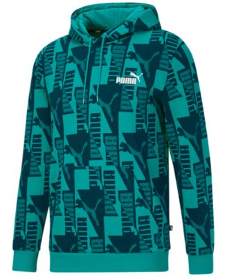 Puma Men's Power Fleece Long-Sleeve Hoodie in an Allover Logo Print ...