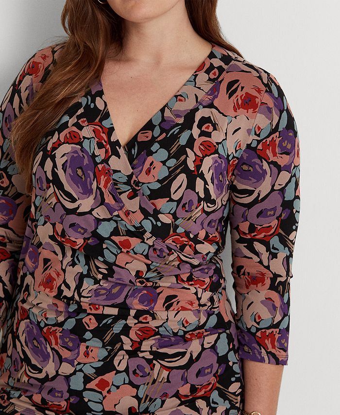 Lauren Ralph Lauren Plus Size Floral Surplice Jersey Top Macys