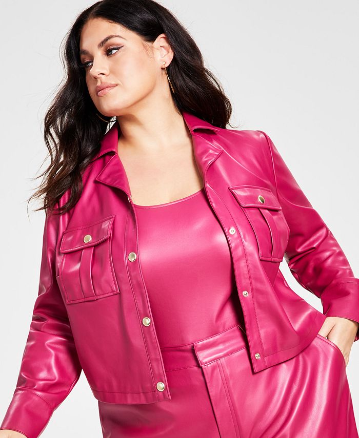 Nina Parker Plus Size Pleather Chest-Pocket Utility Jacket, Created for ...