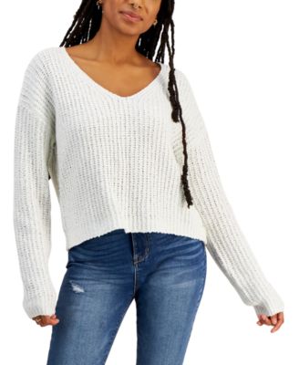 Hooked Up by IOT Juniors' Drop-Shoulder V-Neck Sweater - Macy's