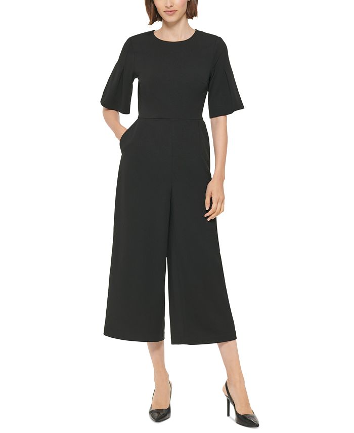 Calvin Klein Scuba-Crepe Flared-Leg Jumpsuit - Macy's