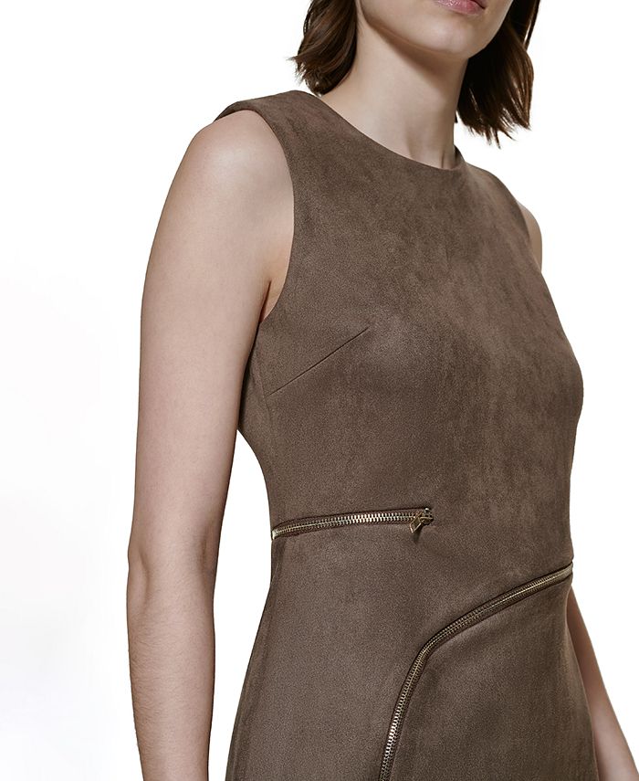 DKNY Zipper-Trim Faux-Suede Sheath Dress - Macy's