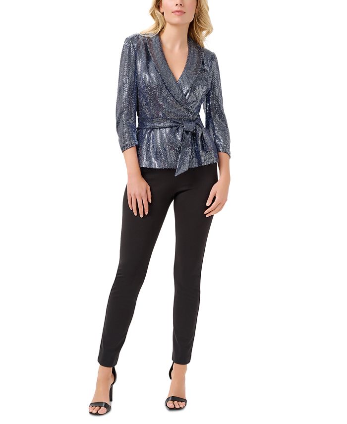 Adrianna Papell Women's Metallic Knit Wrap Top - Macy's