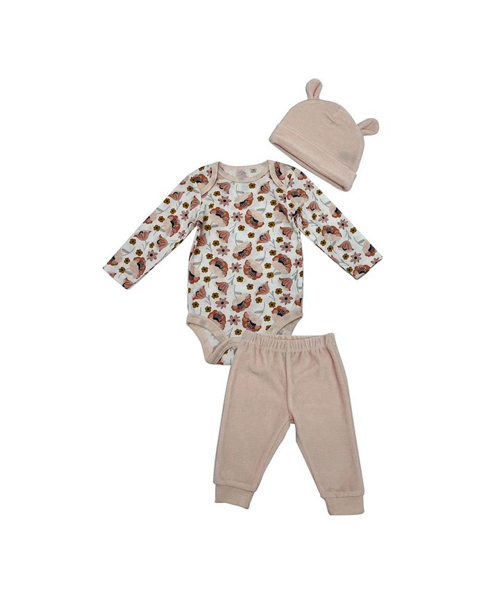 Chickpea Baby Girls Bodysuit and Joggers with Hat, 3 Piece Set - Macy's
