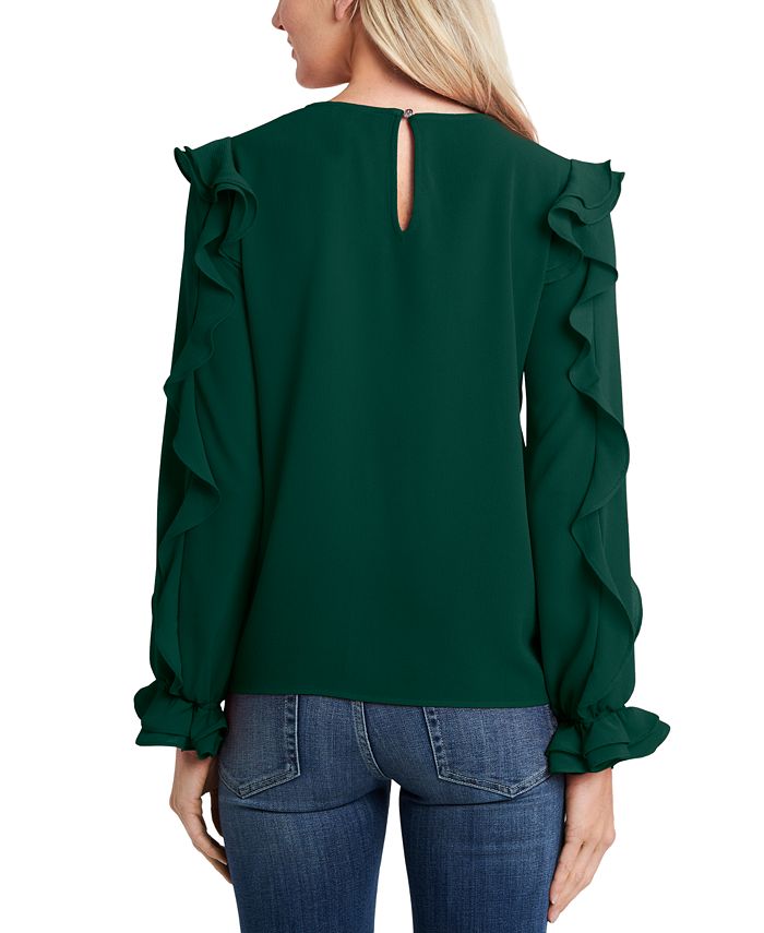 CeCe Women's Ruffled Sleeve Long Sleeve Crew Neck Blouse - Macy's
