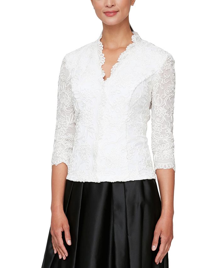 Alex Evenings Women's 3/4-Sleeve Embroidered Blouse - Macy's