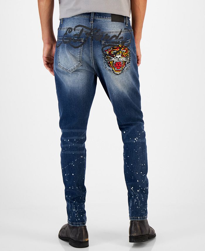 Ed Hardy Men's Distressed Embroidered Tiger Head Skinny Jeans - Macy's