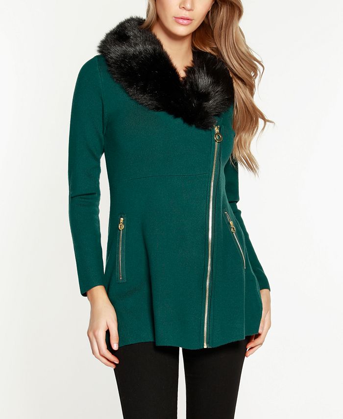 Belldini Black Label Faux Fur Collar Zip Up Cardigan & Reviews ...