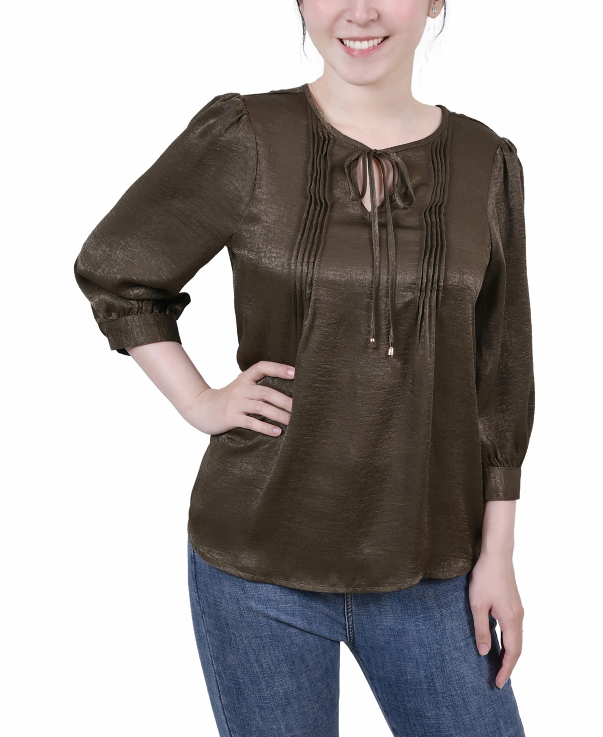 Click here for Ny Collection Womens Elbow Sleeve Satin Blouse - O... prices