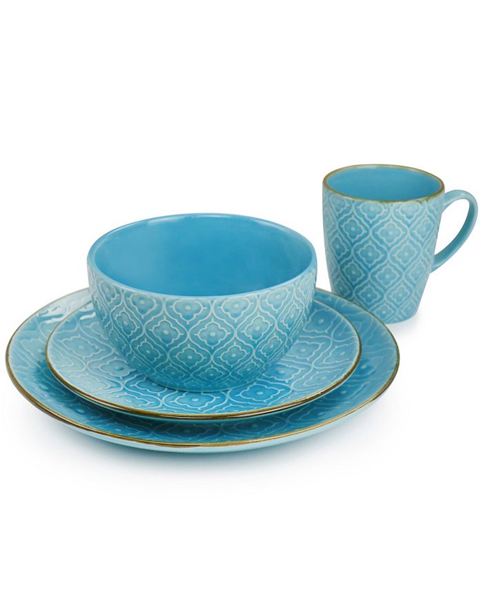 Elama Ogee Pattern Miranda Embossed 16 Piece Stoneware Dinnerware Set ...