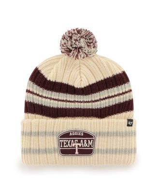 Men's '47 Natural Texas A&M Aggies Hone Patch Cuffed Knit Hat with Pom ...