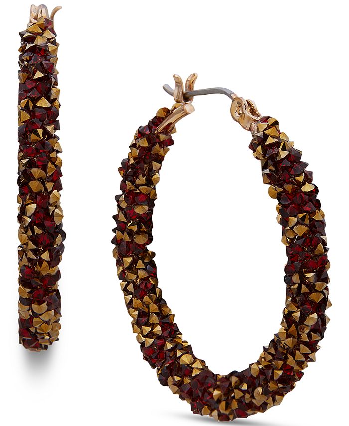 KARL LAGERFELD PARIS Gold-Tone Medium Red Crystal Hoop Earrings, 1.43 ...