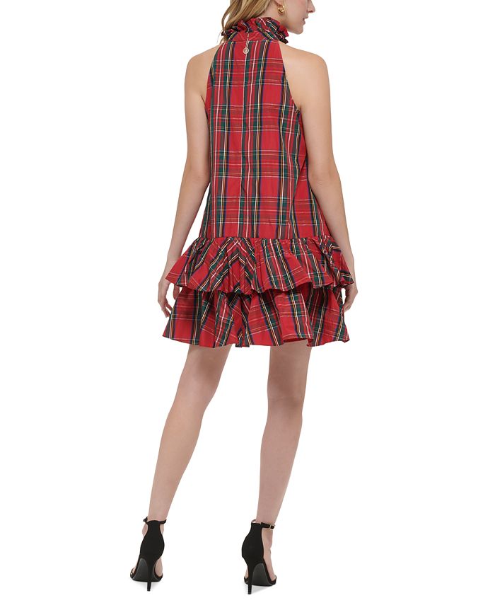 Tommy Hilfiger Women's Plaid-Print Halter-Neck Ruffled Dress - Macy's