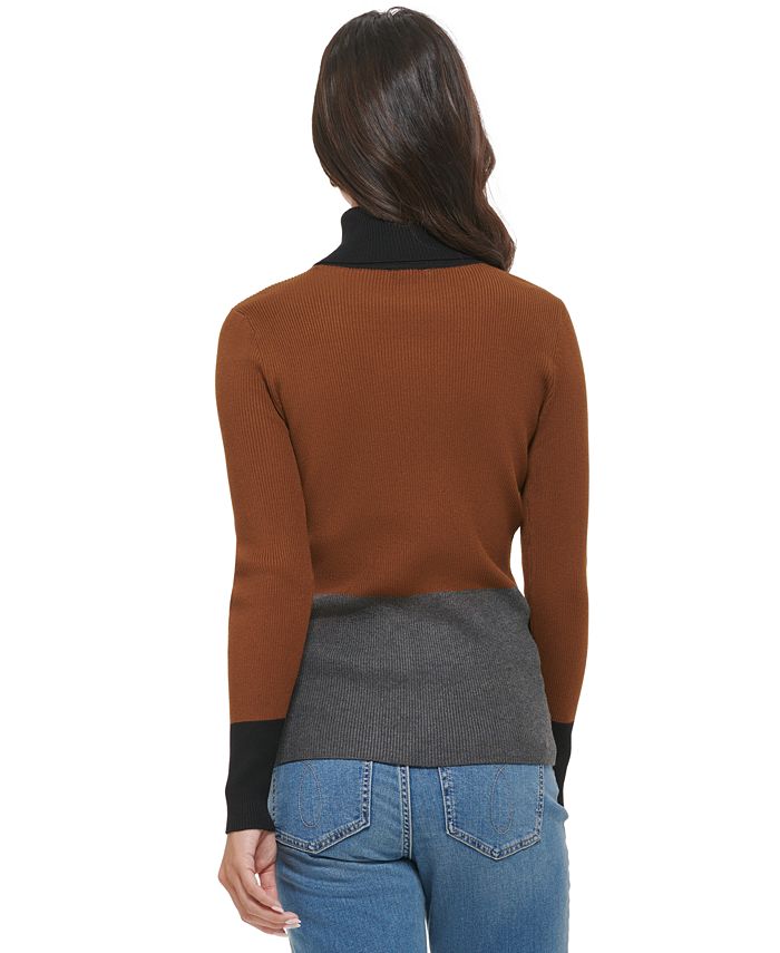 Calvin Klein Women's Colorblock Turtleneck Sweater - Macy's