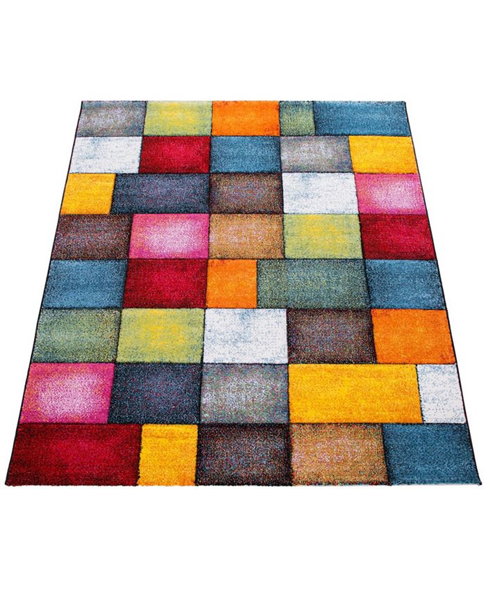 Paco Colorful Area Rug Smaragd Checkered Design With Squares In ...