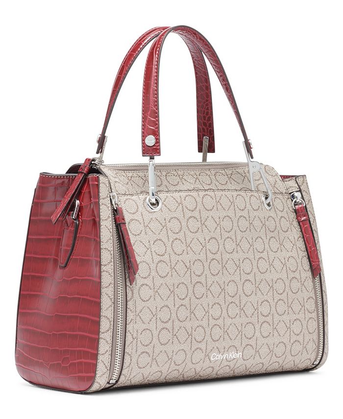 Calvin Klein Garnet Signature Triple Compartment Top Zipper Satchel ...